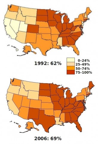 A Map Comparing Water Fluoridation Levels from 1992 to 2006 | Oral Answers